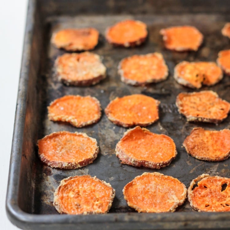 Parmesan Garlic Baked Sweet Potato Chips - Ambitious Kitchen