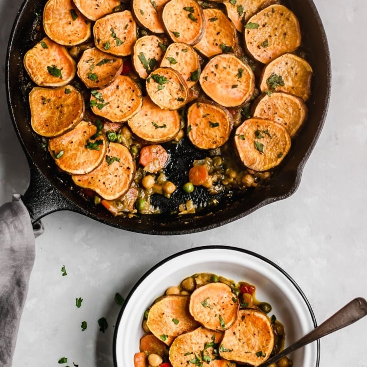 Curry Chickpea Pot Pie with Sweet Potato 'Crust' - Ambitious Kitchen