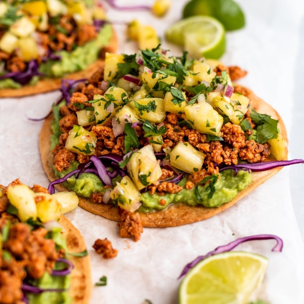 Chipotle Chicken Tostadas with Pineapple Salsa | Ambitious Kitchen