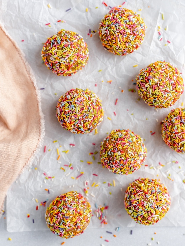 No Bake Birthday Cake Energy Bites - Ambitious Kitchen