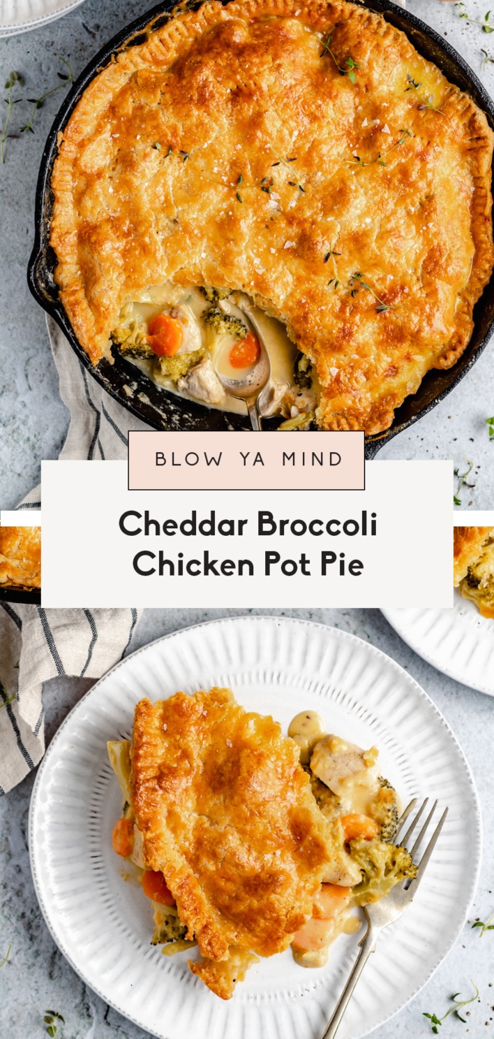 Blow Ya Mind Cheddar Broccoli Chicken Pot Pie (easy & cheesy!)
