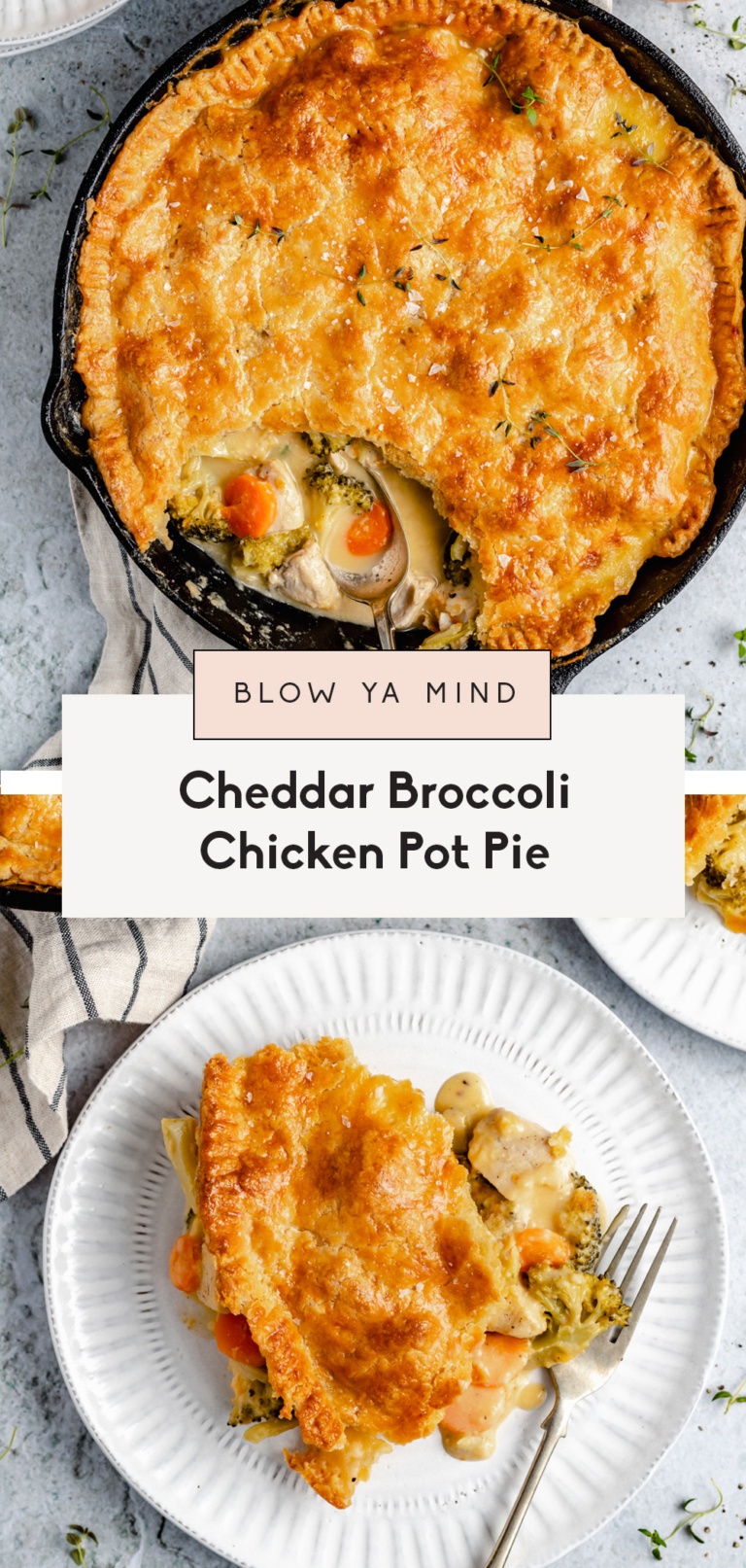 Blow Ya Mind Cheddar Broccoli Chicken Pot Pie (easy & cheesy!)