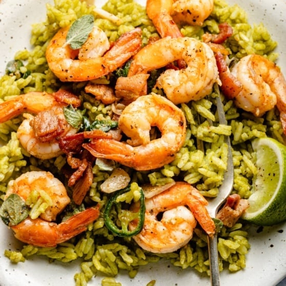 Shrimp Brochette Skillet with Poblano Rice | Ambitious Kitchen