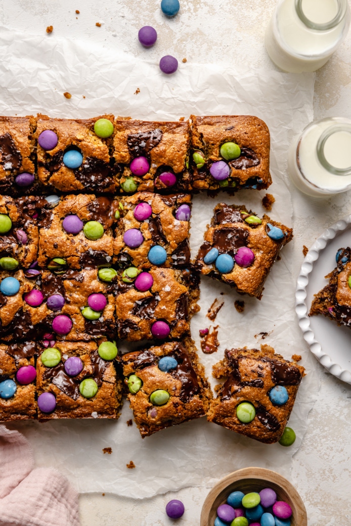 Tahini Monster Cookie Bars | Ambitious Kitchen