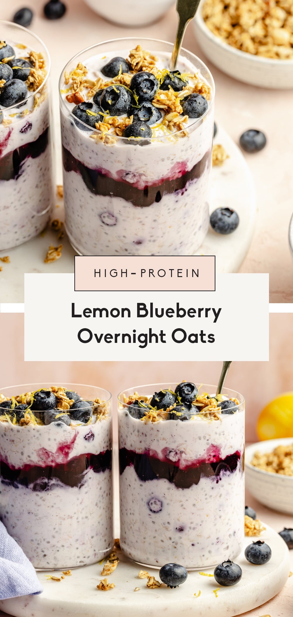 High-Protein Lemon Blueberry Overnight Oats (great for meal prep!)