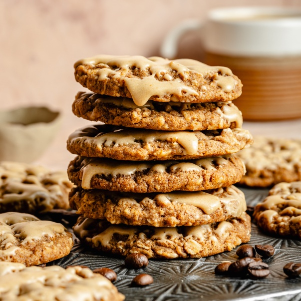 Chewy Vanilla Oatmeal Latte Cookies (topped with espresso icing!)