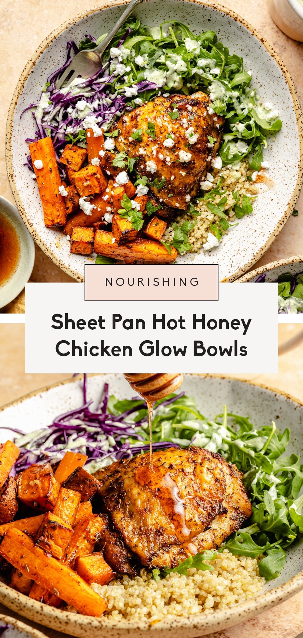 Sheet Pan Hot Honey Chicken Bowls (over 35g of protein!)