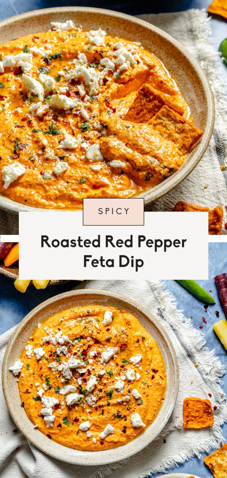 Spicy Roasted Red Pepper Feta Dip (6 Ingredients!)